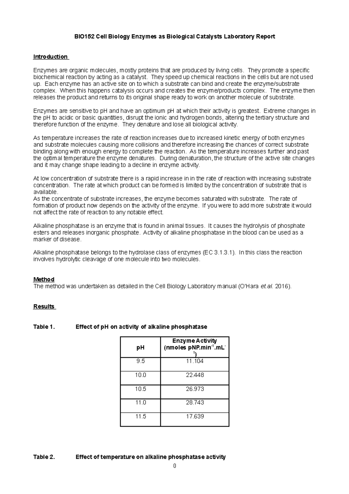 BIO152 2016 Lab report 2 submitted - BIO152 Cell Biology Enzymes as ...