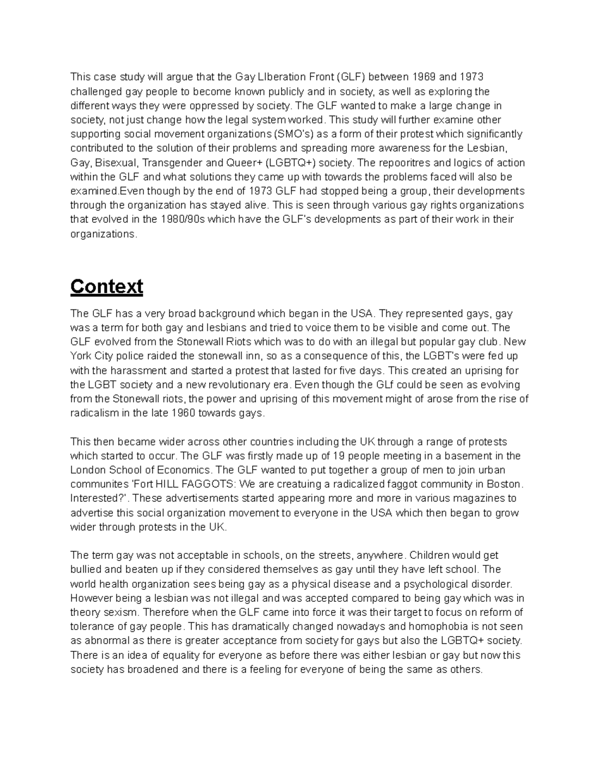 The Contributions Of Gay Liberation Front To LGBT Society[ESSAY] - This ...