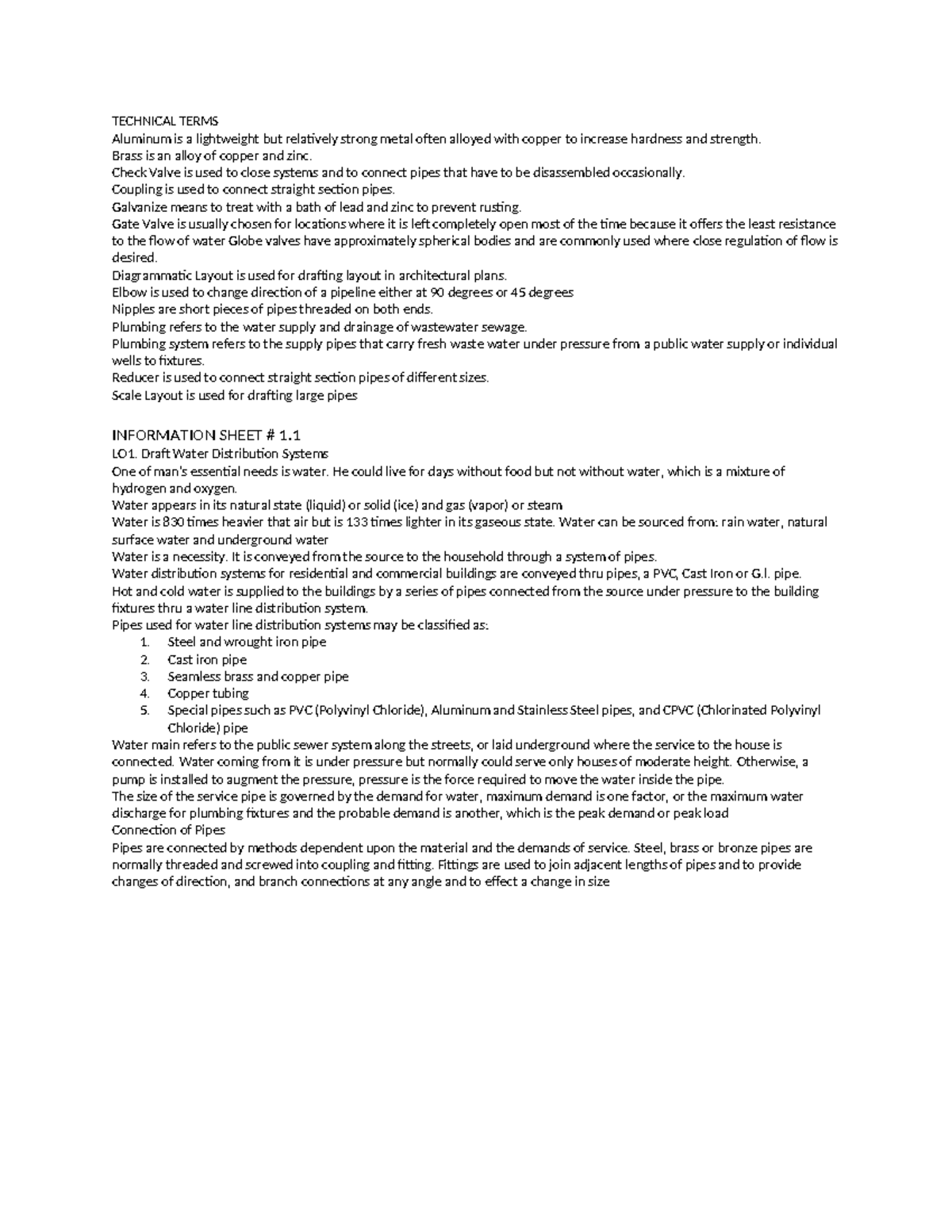 Tle notes - For technical drafting - TECHNICAL TERMS Aluminum is a ...