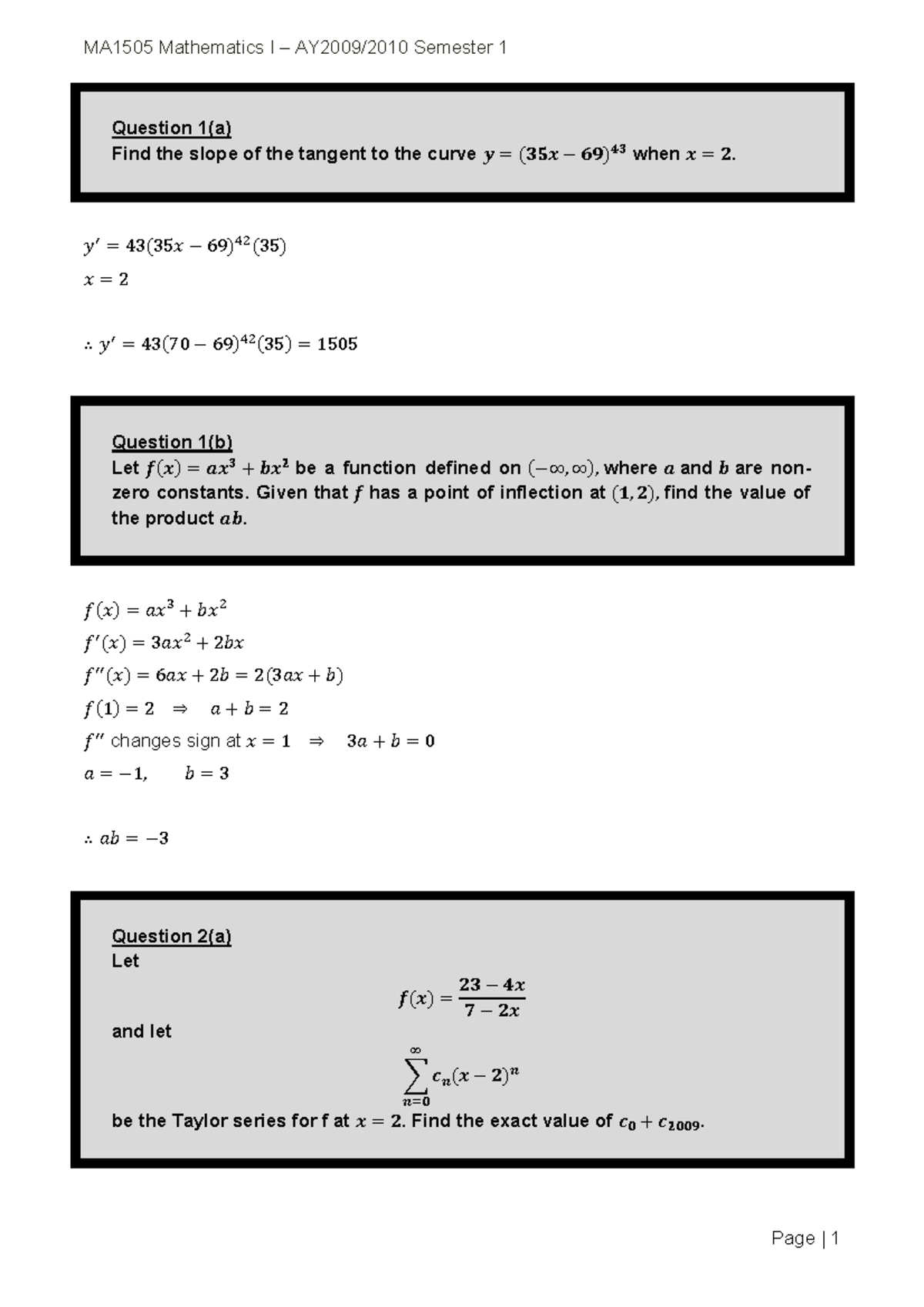 MA1505 0910 Sem1 - = − - Studocu
