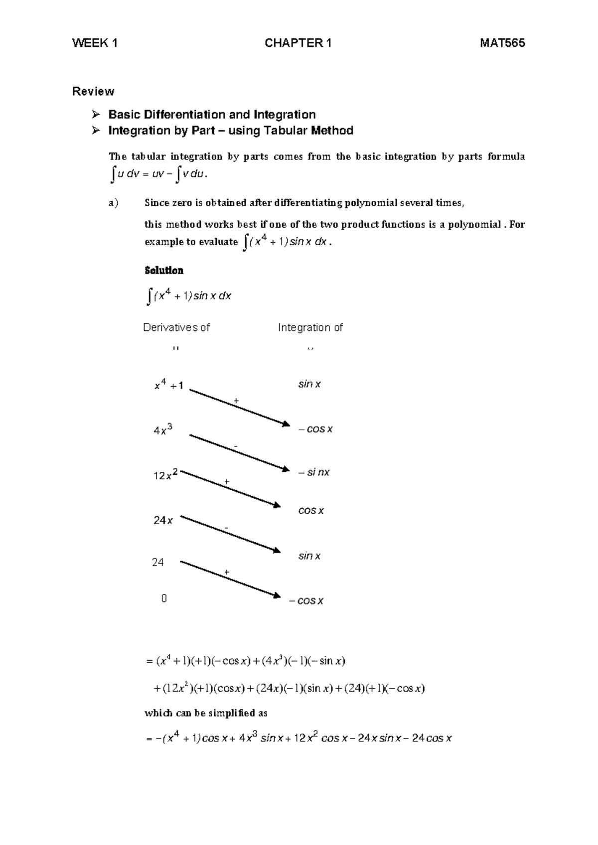 Chapter 1 - Review Basic Differentiation and Integration Integration by ...