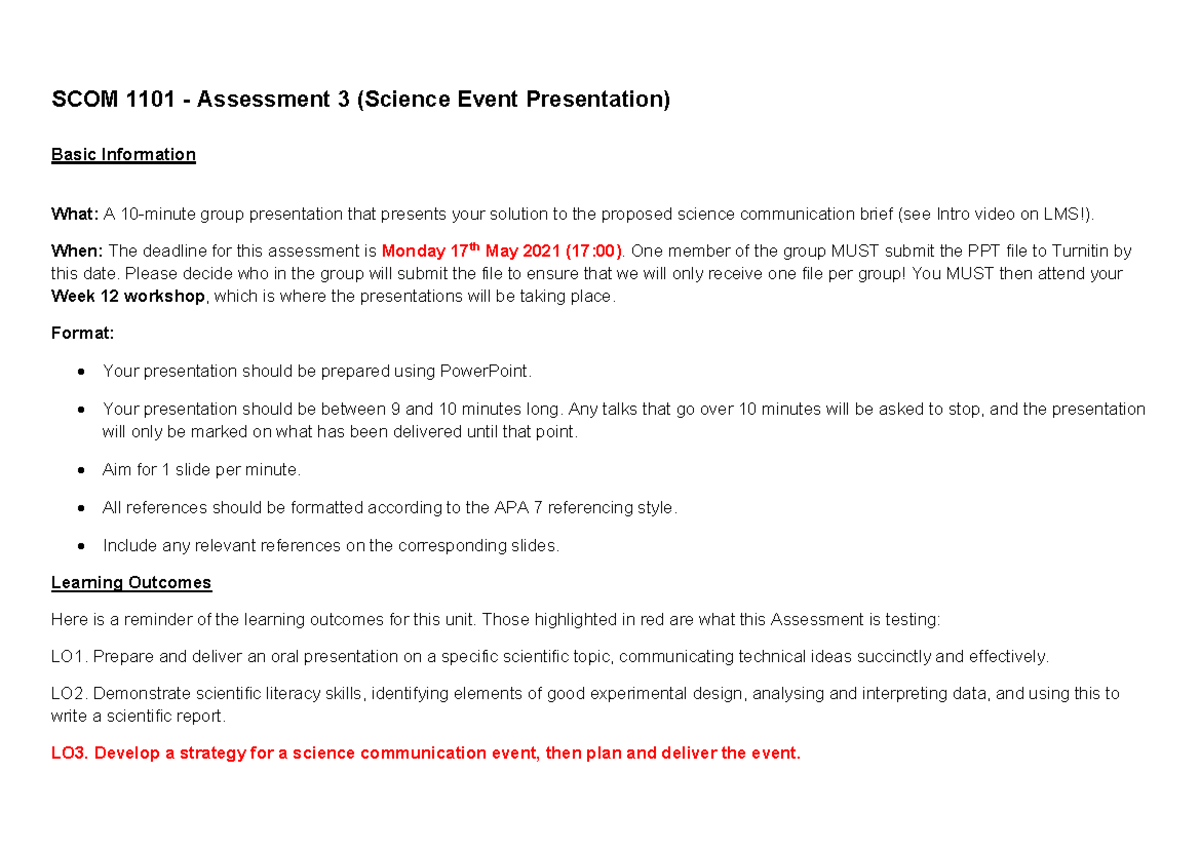 SCOM 1101 - Assessment 3 Info 2021 - SCOM 1101 - Assessment 3 (Science ...