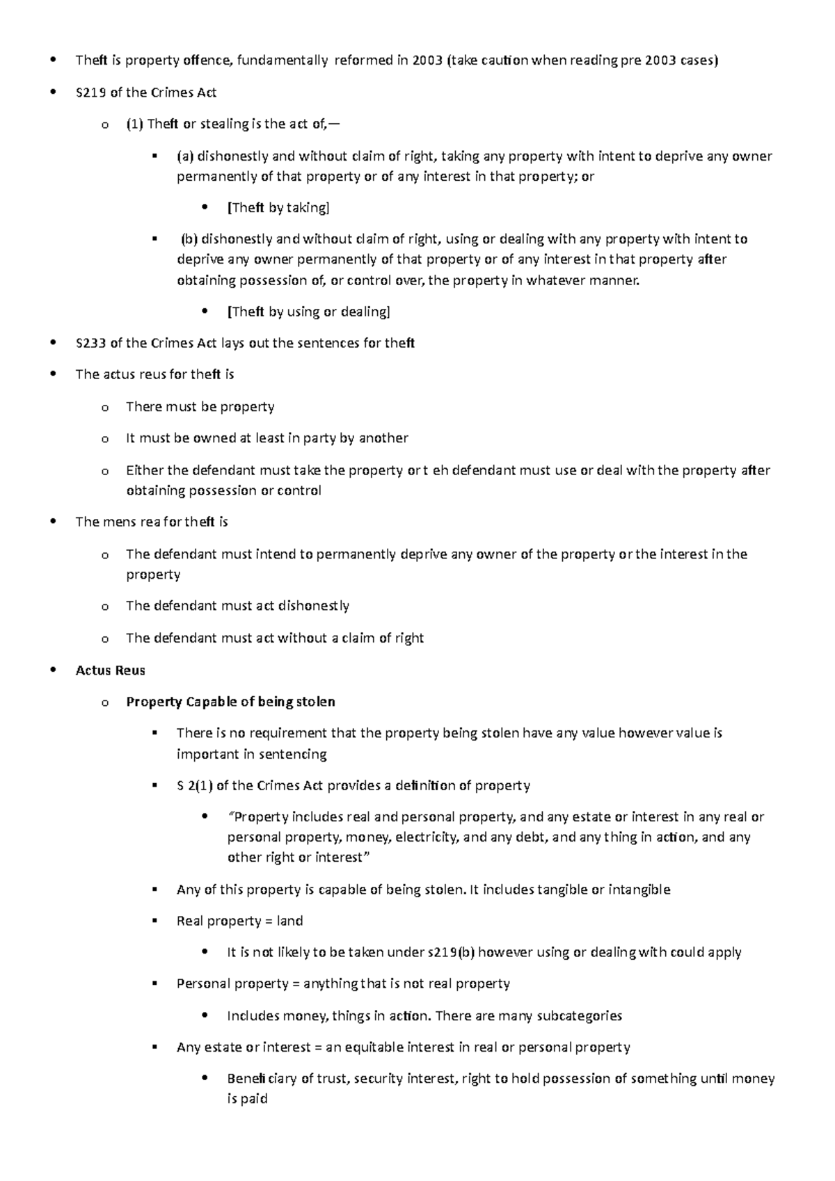 Theft notes 2021 (all) - Theft is property offence, fundamentally ...