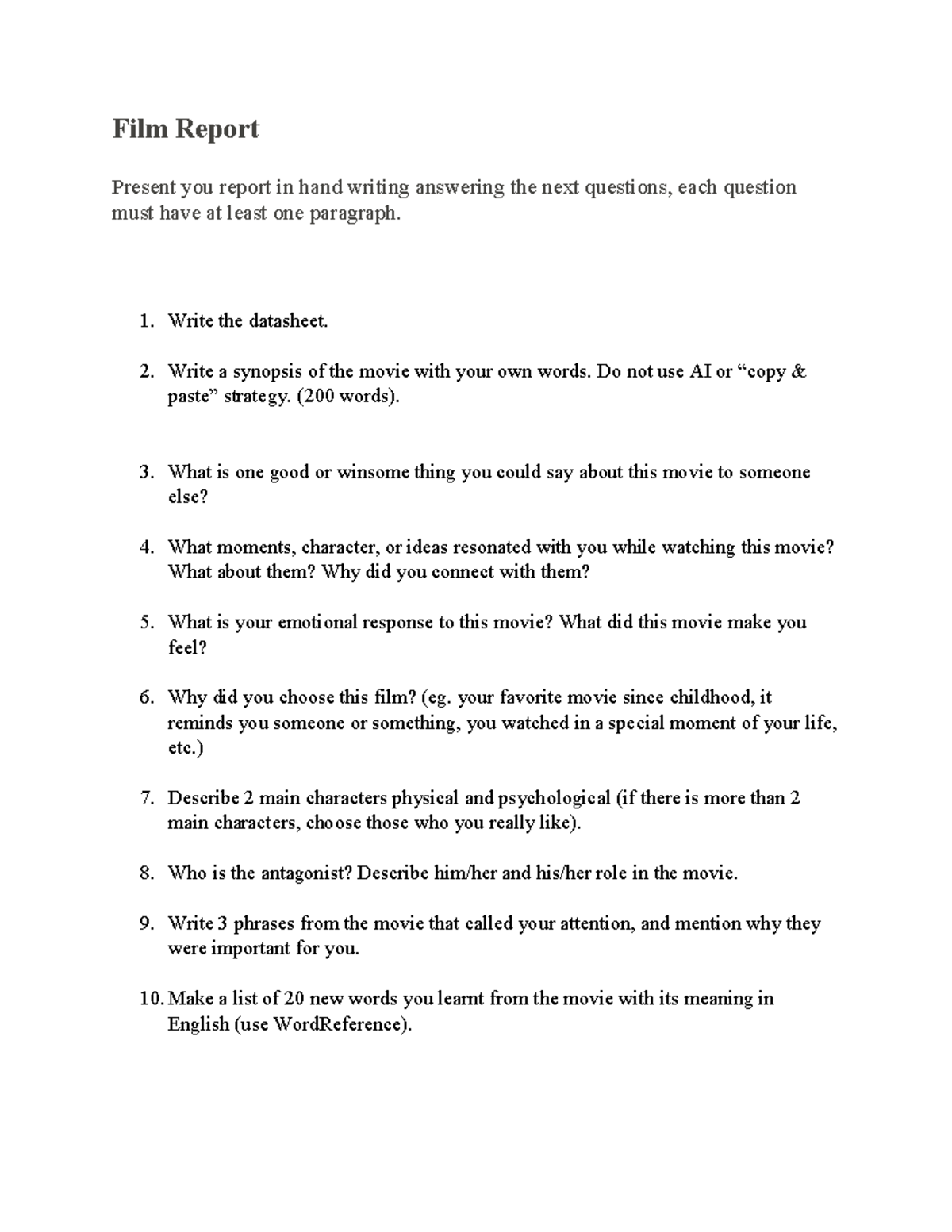 Cinema Reports - Resumen ingles iv - Film Report Present you report in ...