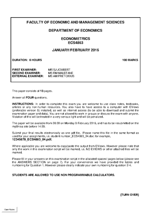 Panel data methods - ECS4863/ 1 Lesson 3 Panel data methods The content/terms that are covered ...