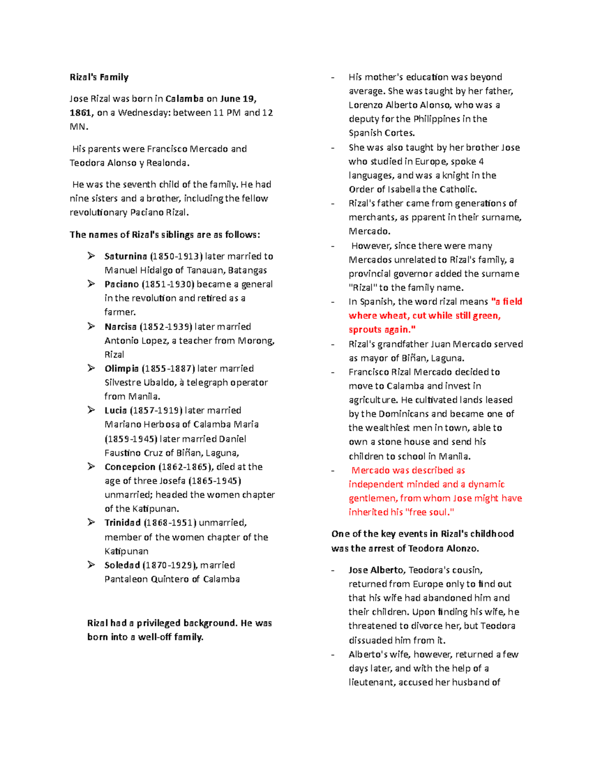 Jose Rizal's Childhood and Family - Rizal's Family Jose Rizal was born ...