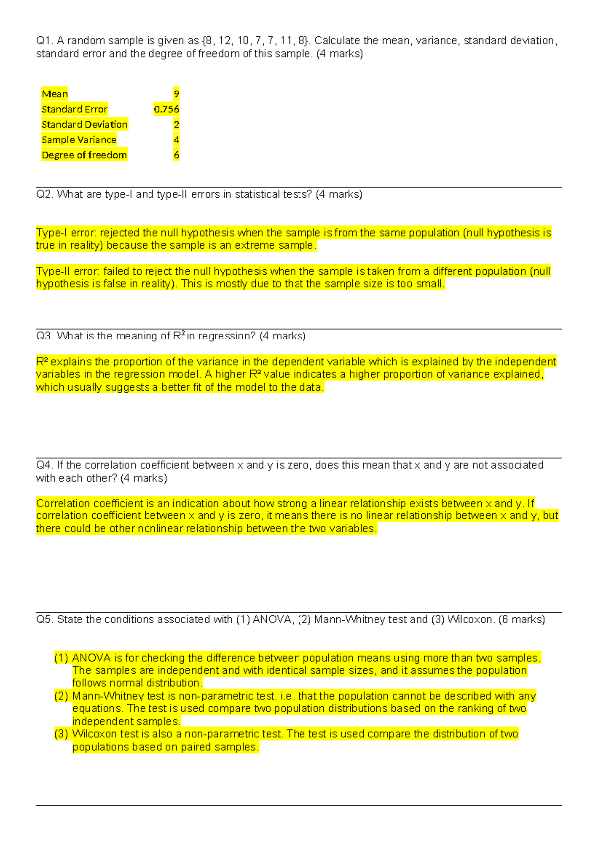 Data Collection and Analysis Example exam questions(3) - Tagged - Q1. A ...