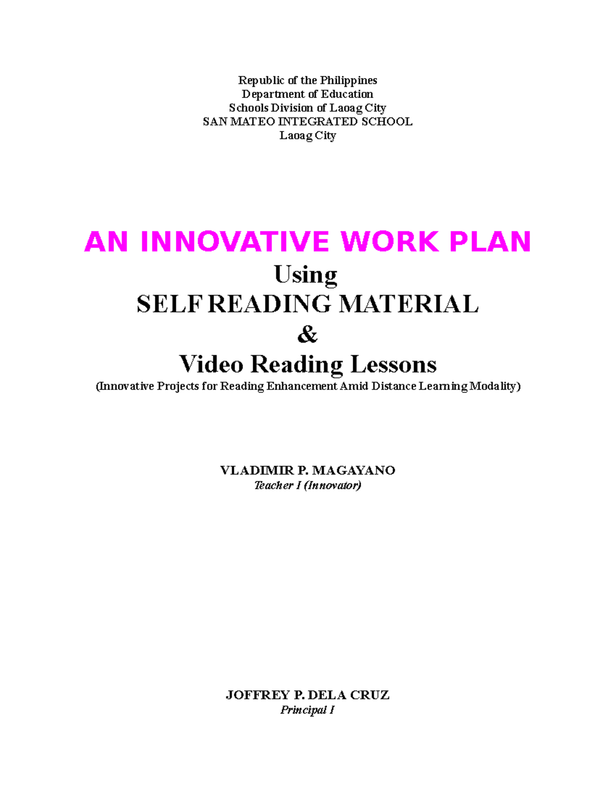 Innovative-work-plan - Republic of the Philippines Department of ...