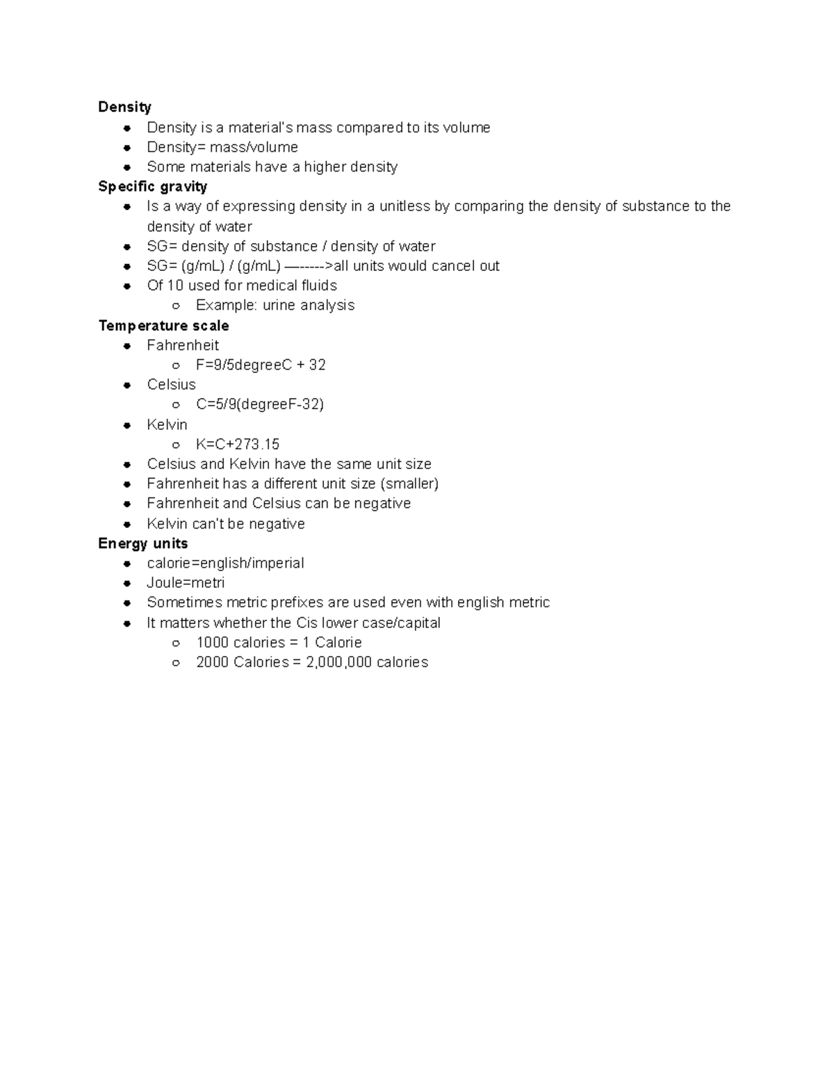 Chem136 density, SG, temperater, and energy units - Density Density is ...