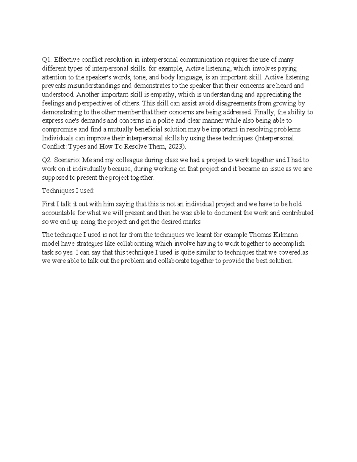 Interpersonal communication Session 20 Assignment (13) - Q1. Effective conflict resolution in ...