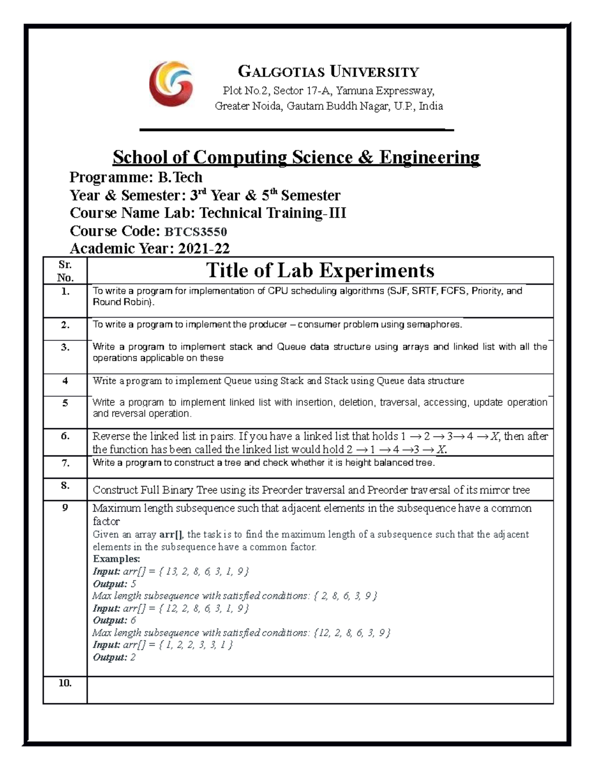 List of experiments BTCS3550 - School of Computing Science ...