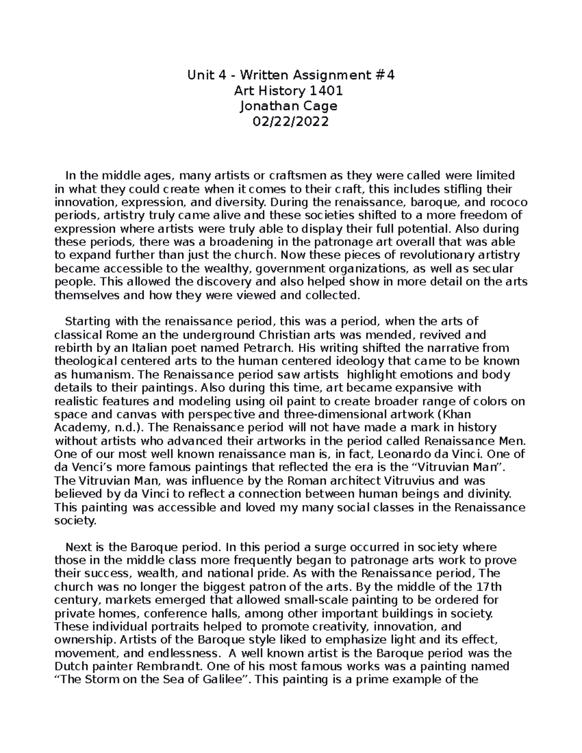 Art History: Renaissance Baroque and Rococo Periods - Studocu