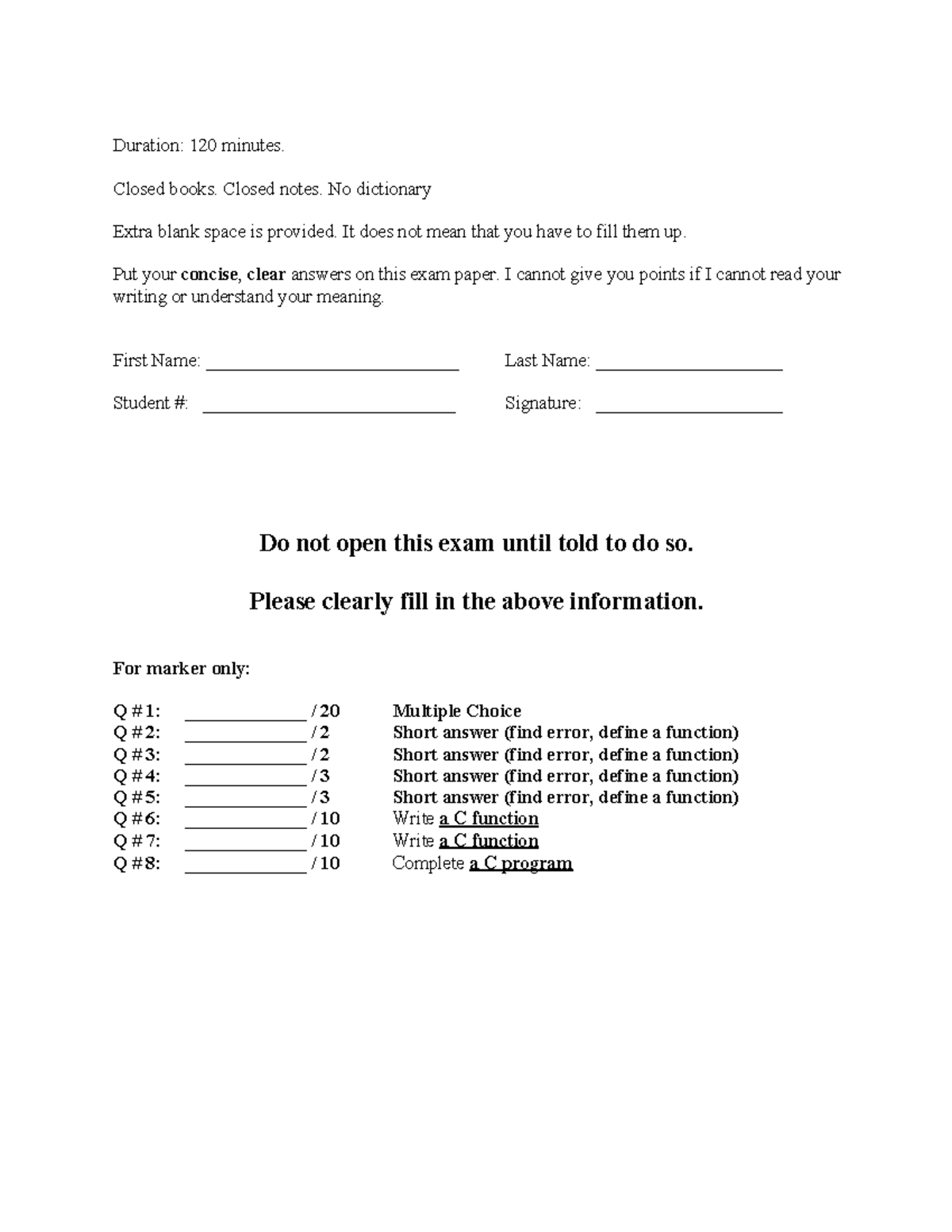 Final Exam - Guide - Duration: 120 minutes. Closed books. Closed notes ...