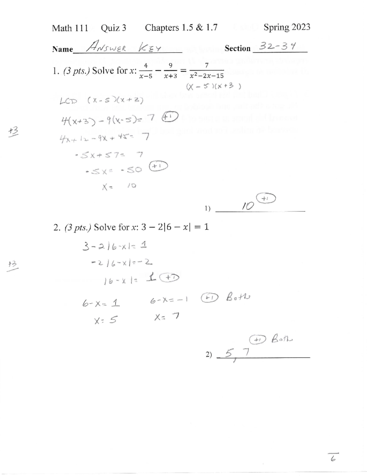 Math 111 Quiz 3 Answer Key Spring 2023 - 01.640.111 - Studocu