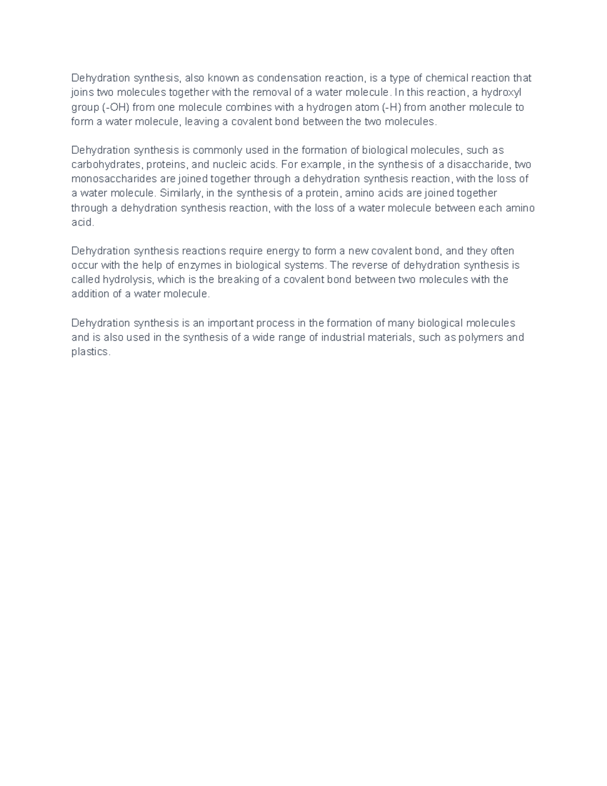Macromole 3 - Notes - Dehydration synthesis, also known as condensation ...