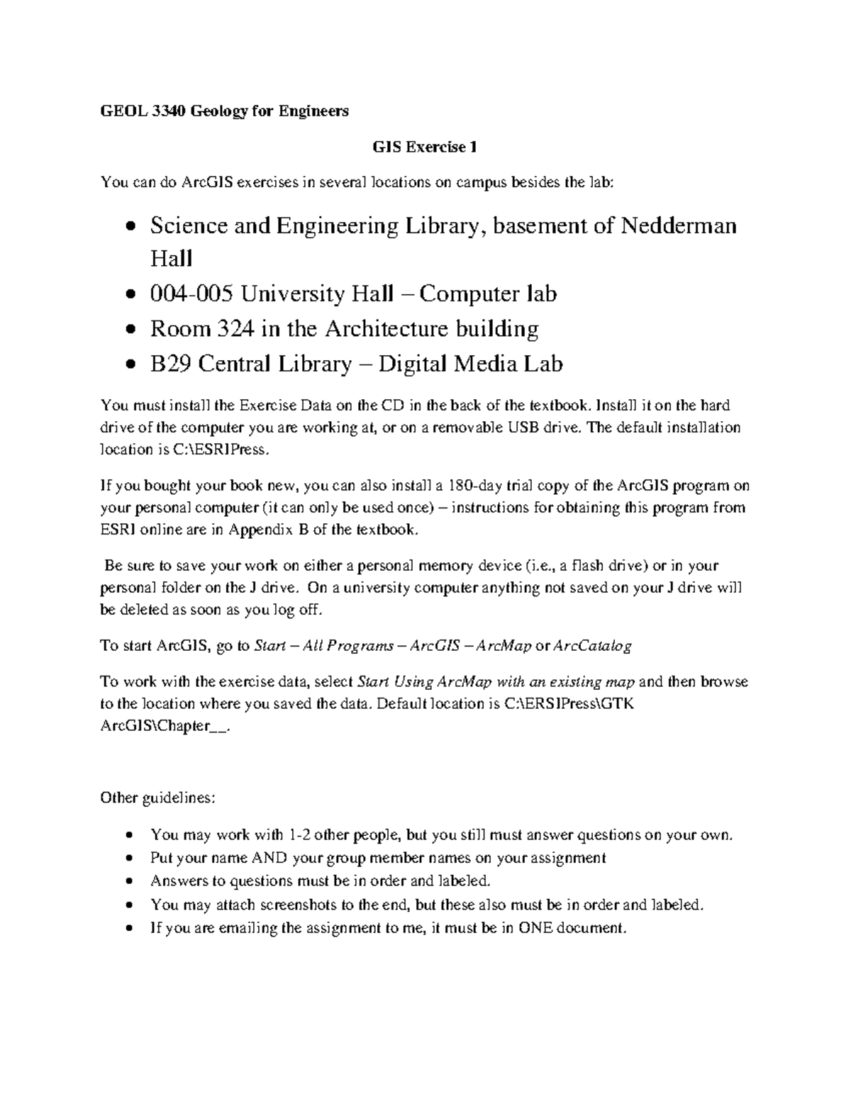 GIS Exercise 1 Fall 2022 LAB #7 - GEOL 3340 Geology for Engineers GIS ...