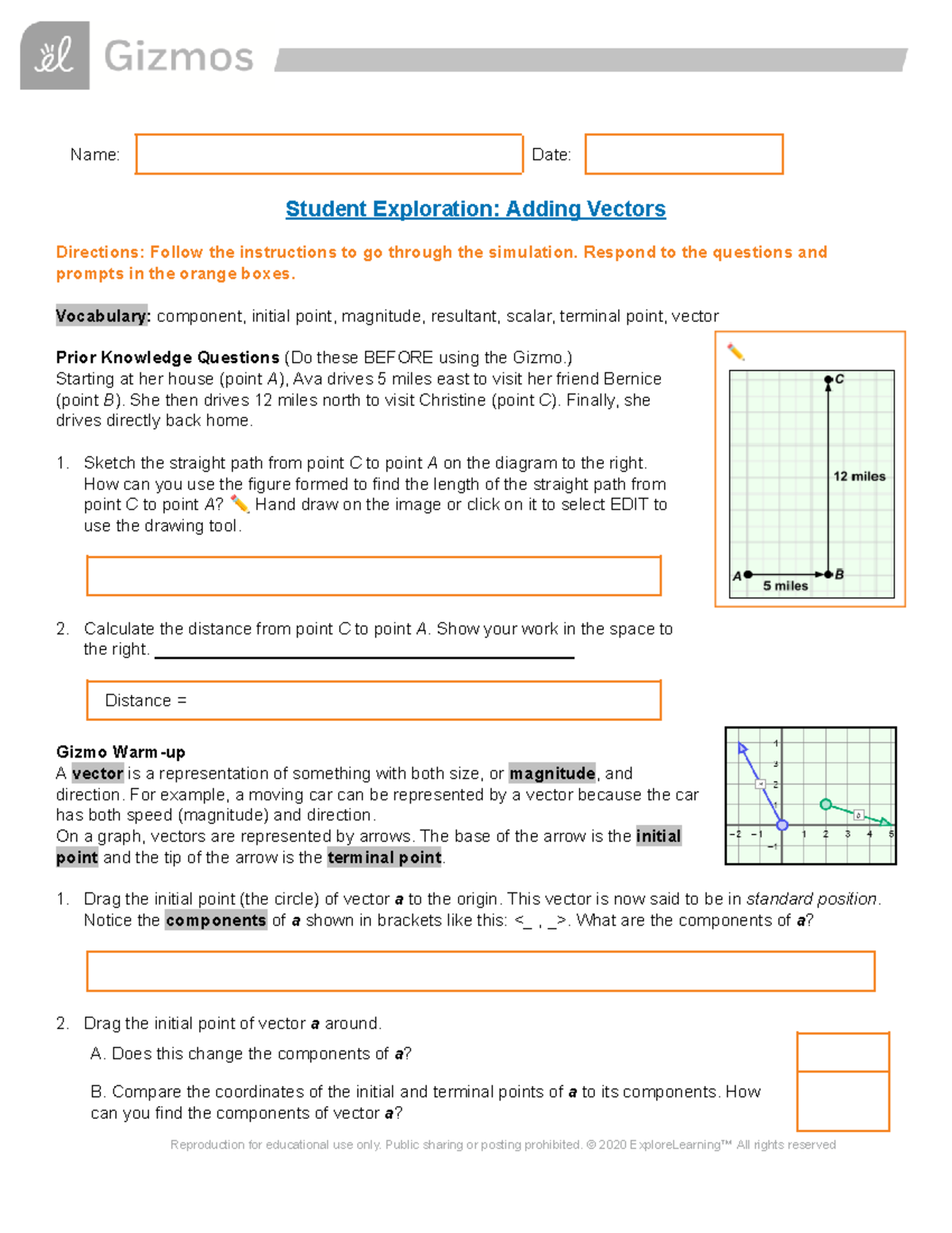 Add Vectors SE. - Name: Date: Student Exploration: Adding Vectors ...