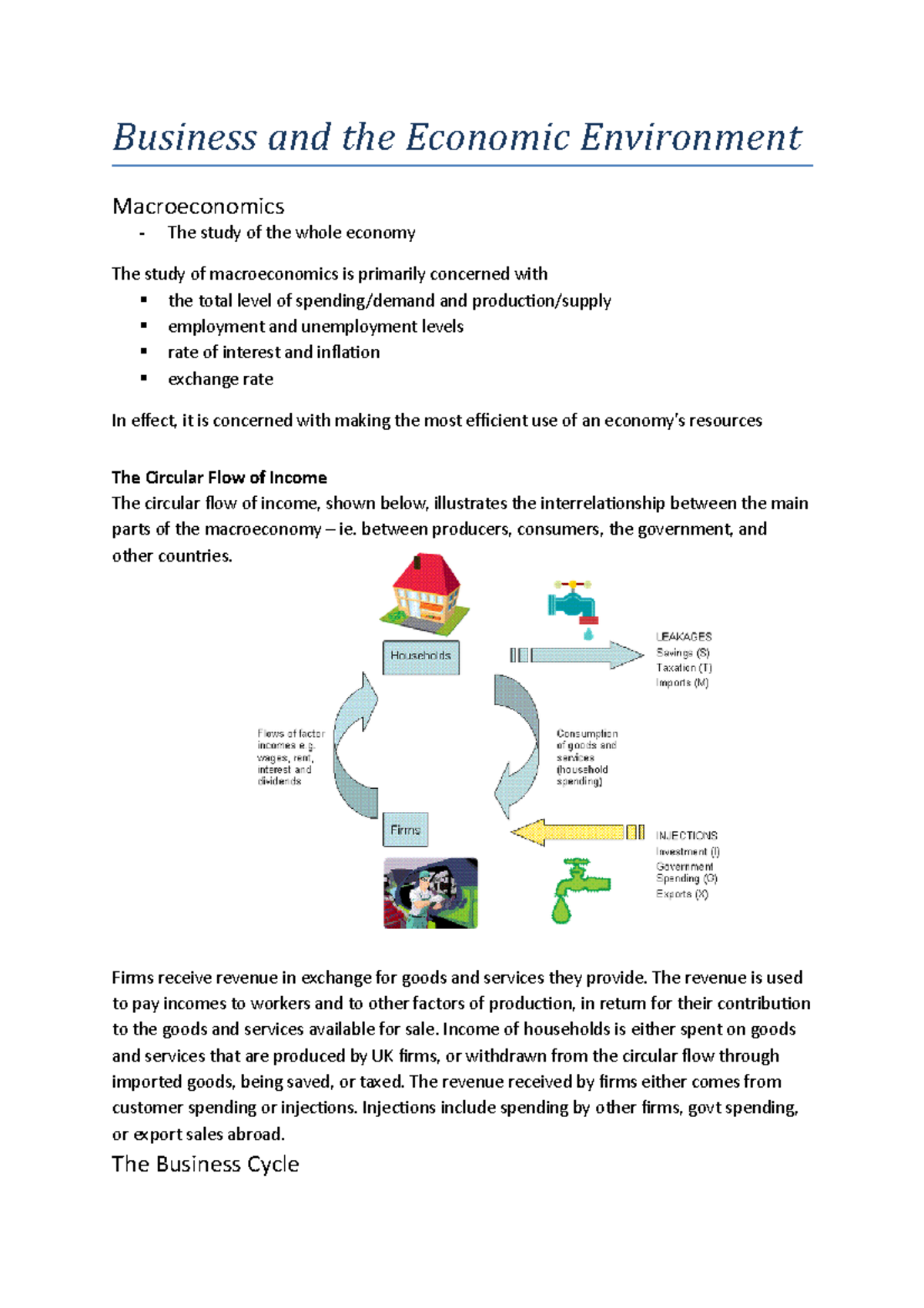Help notes Assessing Changes in the Business Environment Revision Notes ...