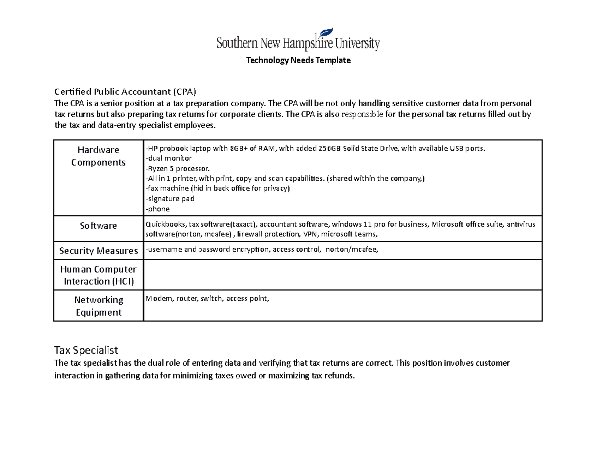 Technology Needs Template - Technology Needs Template Certified Public ...