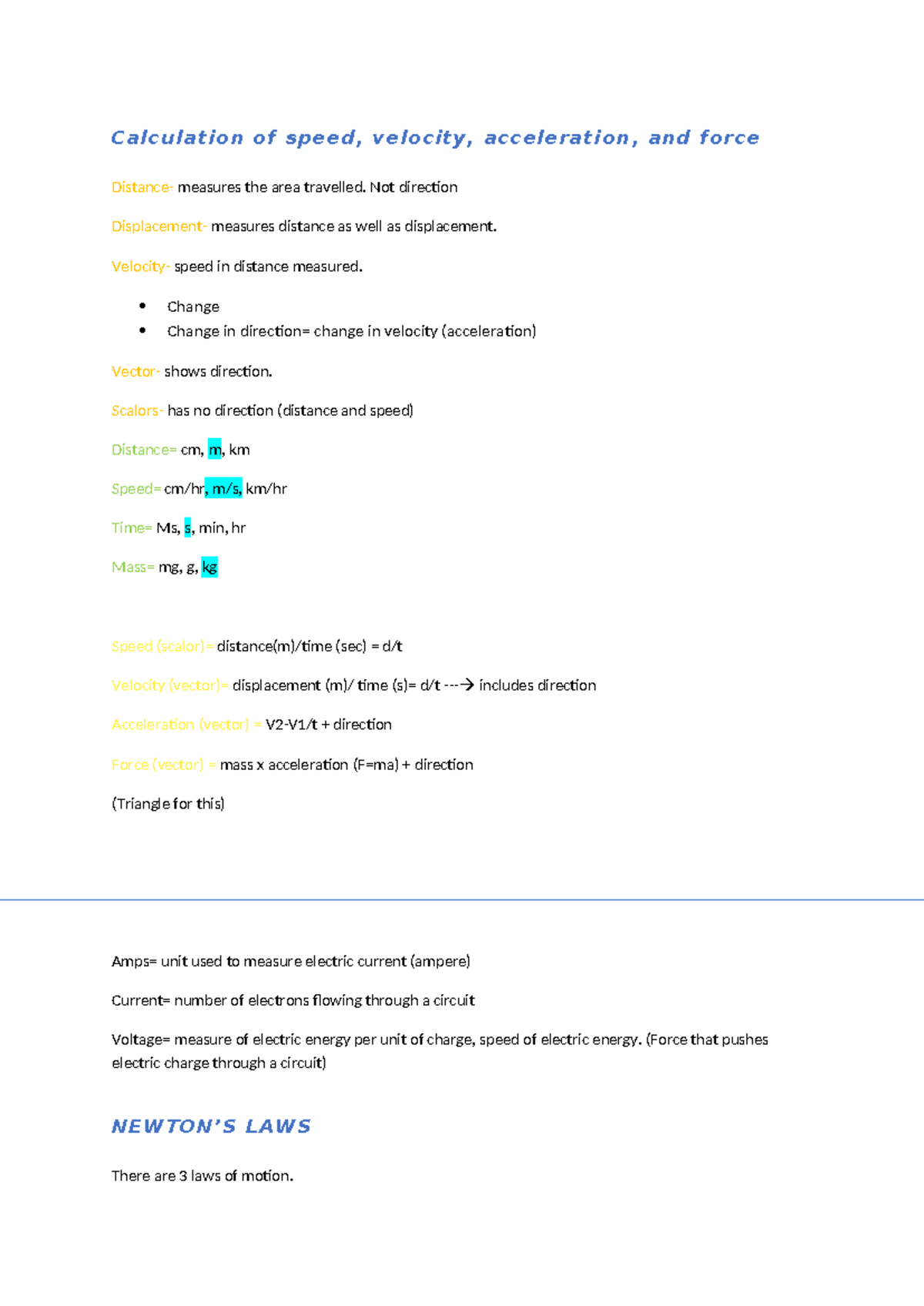 Sciecne Notes Physics - NOT COMPLETE BUT MAY BE HELPFUL - Calculation ...