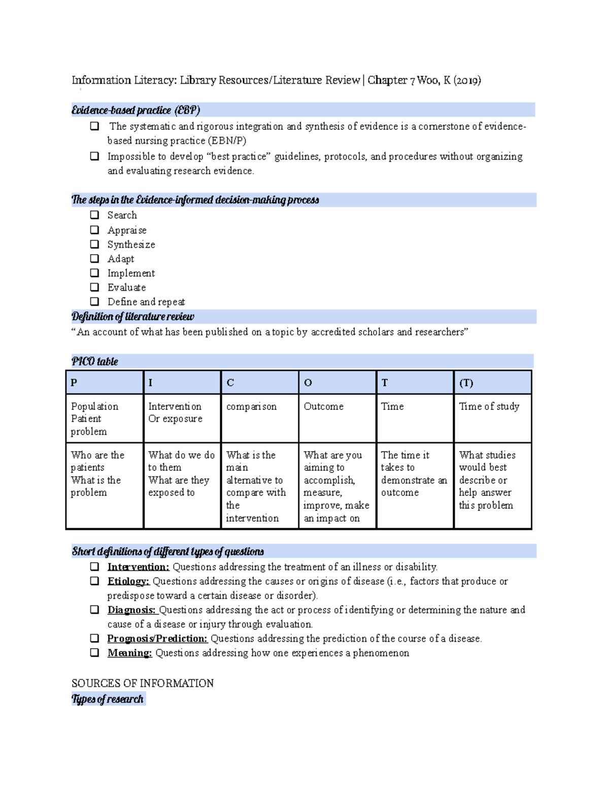Finding and reviewing research evidence in teh literature (week 3 CNUR ...