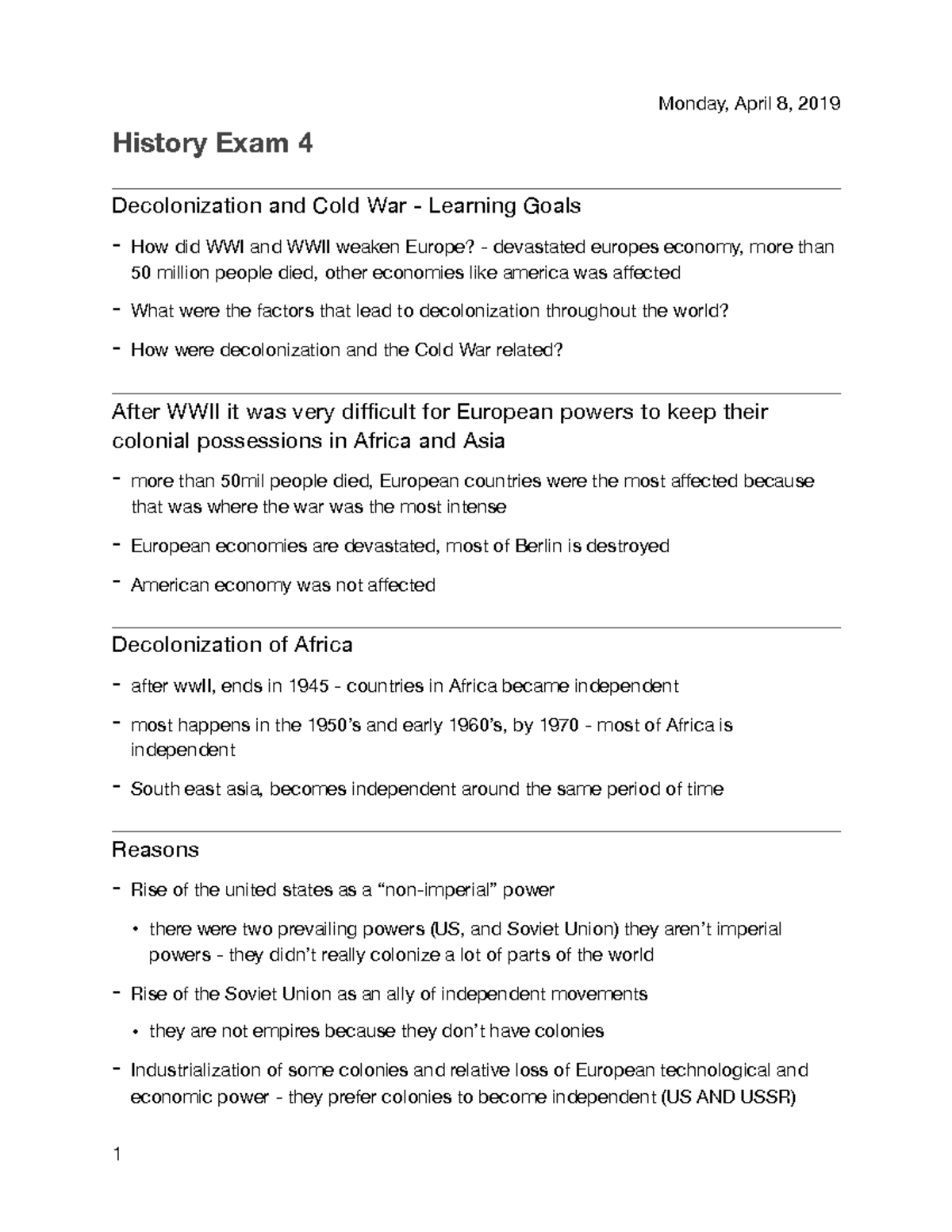 History Exam 4 - Professor Ben - Monday, April 8, 2019 History Exam 4 ...