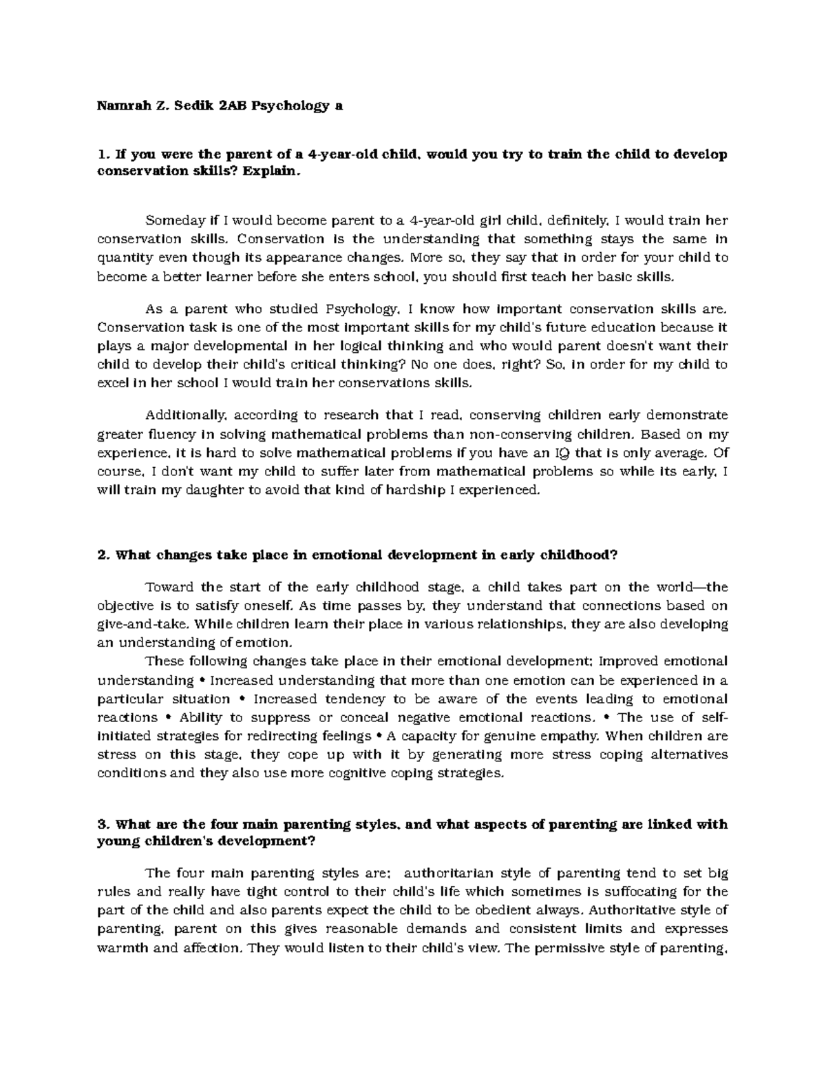 Waste time Essay - Namrah Z. Sedik 2AB Psychology a If you were the ...