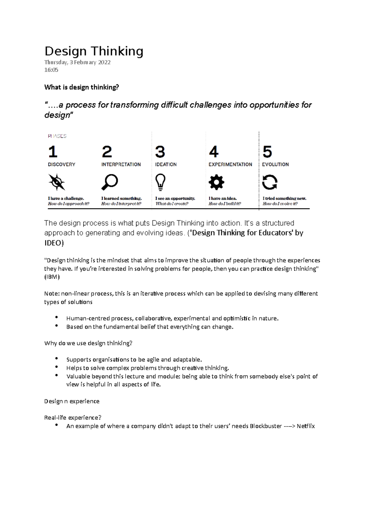 Design Thinking notes - Design Thinking Thursday, 3 February 2022 16 ...