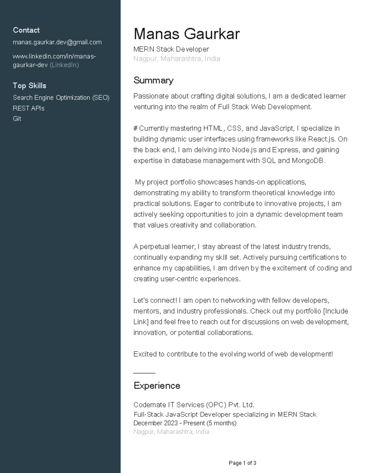 Profile - sass - Contact manas.gaurkar@gmail linkedin/in/manas- gaurkar-dev (LinkedIn) Top ...