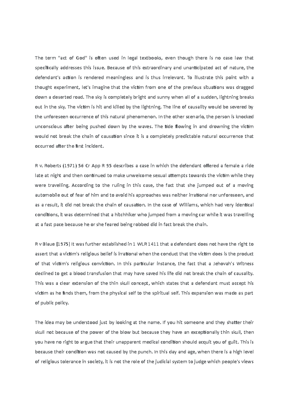 Criminal law - manslaughter 3 - The term "act of God" is often used in ...