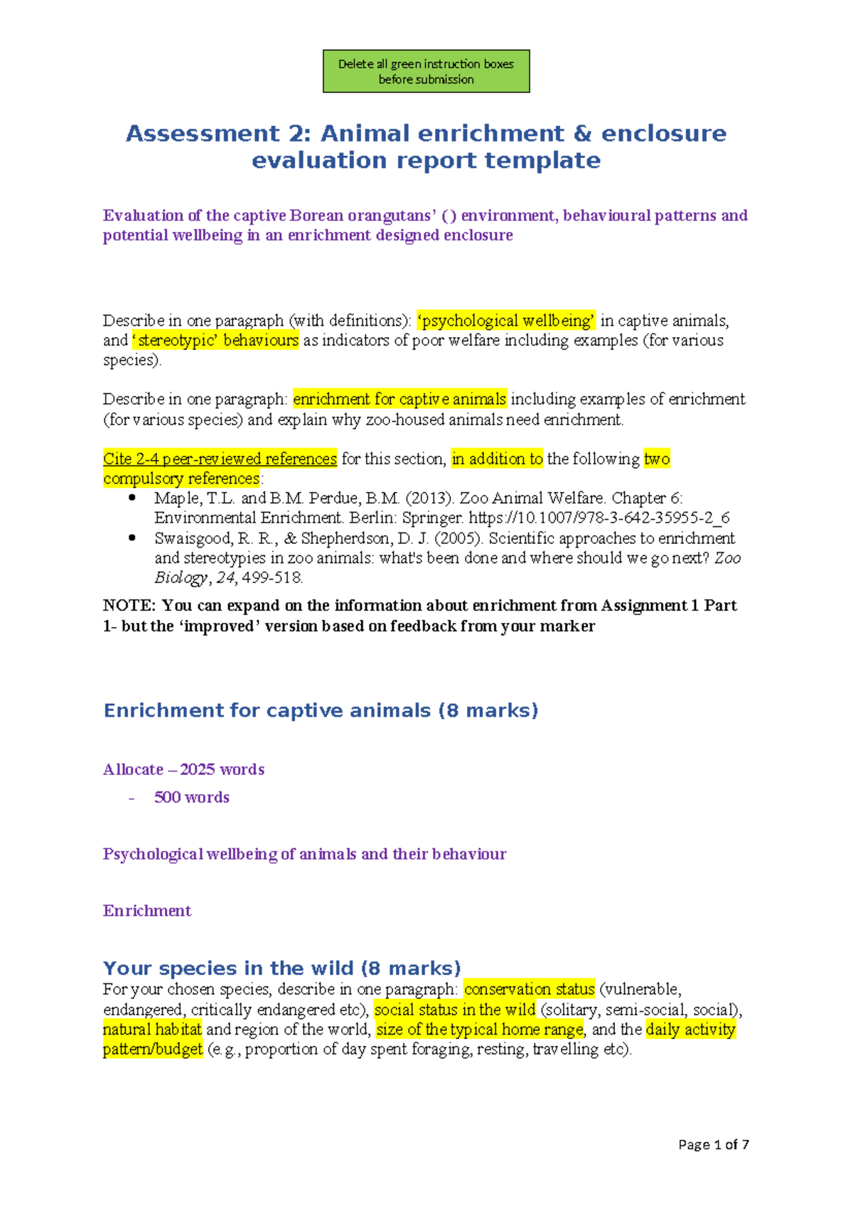 2022 Assessment 2 Animal Enrichment Enclosure Evaluation Report ...