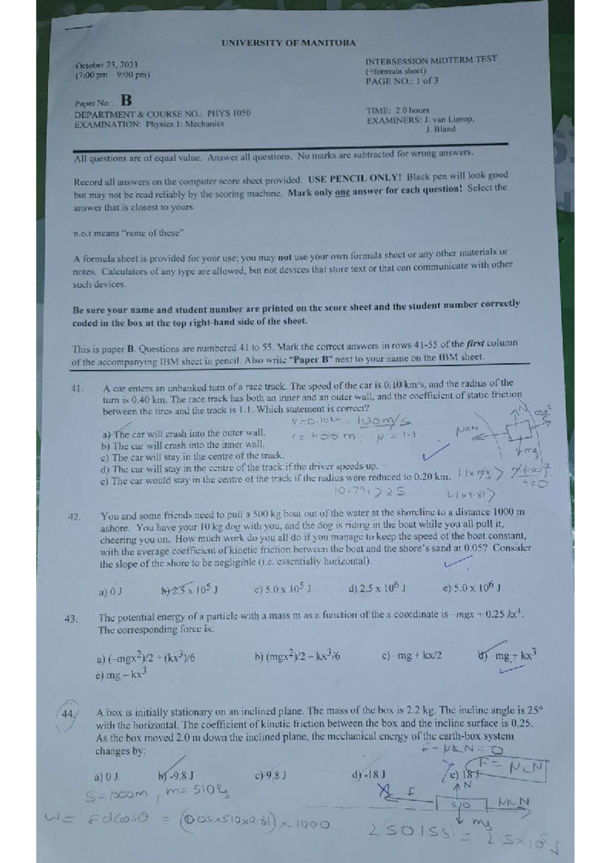 1 - mid term exam - PHYS 1050 - Studocu