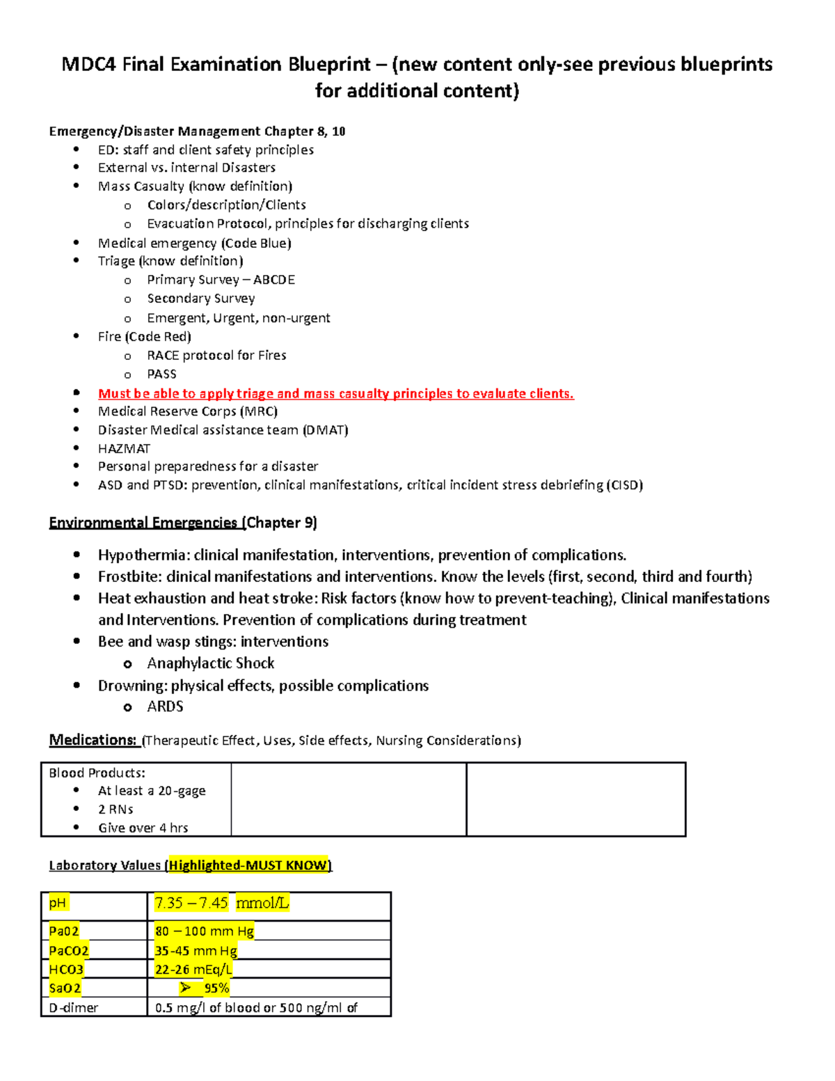 MDC4 Final Blueprint - MDCIV Exam 2 study guide - MDC4 Final ...
