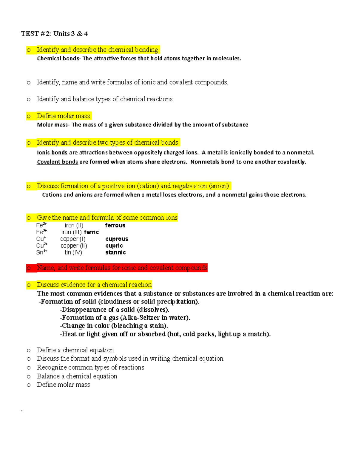 Test 2 Study Guide - TEST # 2: Units 3 & 4 o Identify and describe the ...