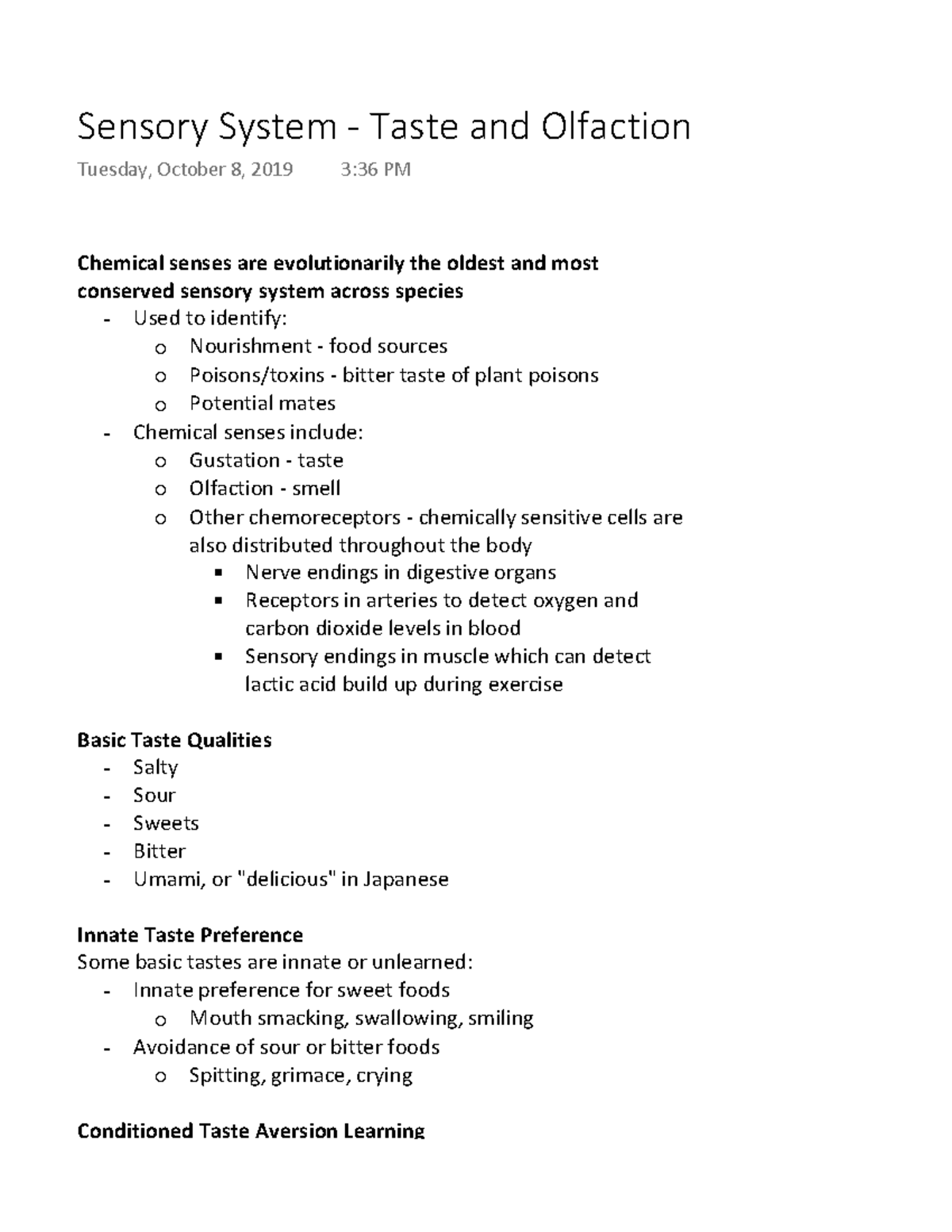 Sensory System - Taste and Olfaction - Warning: TT: undefined function ...