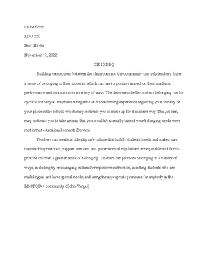 CH 9 DBQ - Ch. 9: As a teacher, should you allow enough class time for all students - Chloe ...