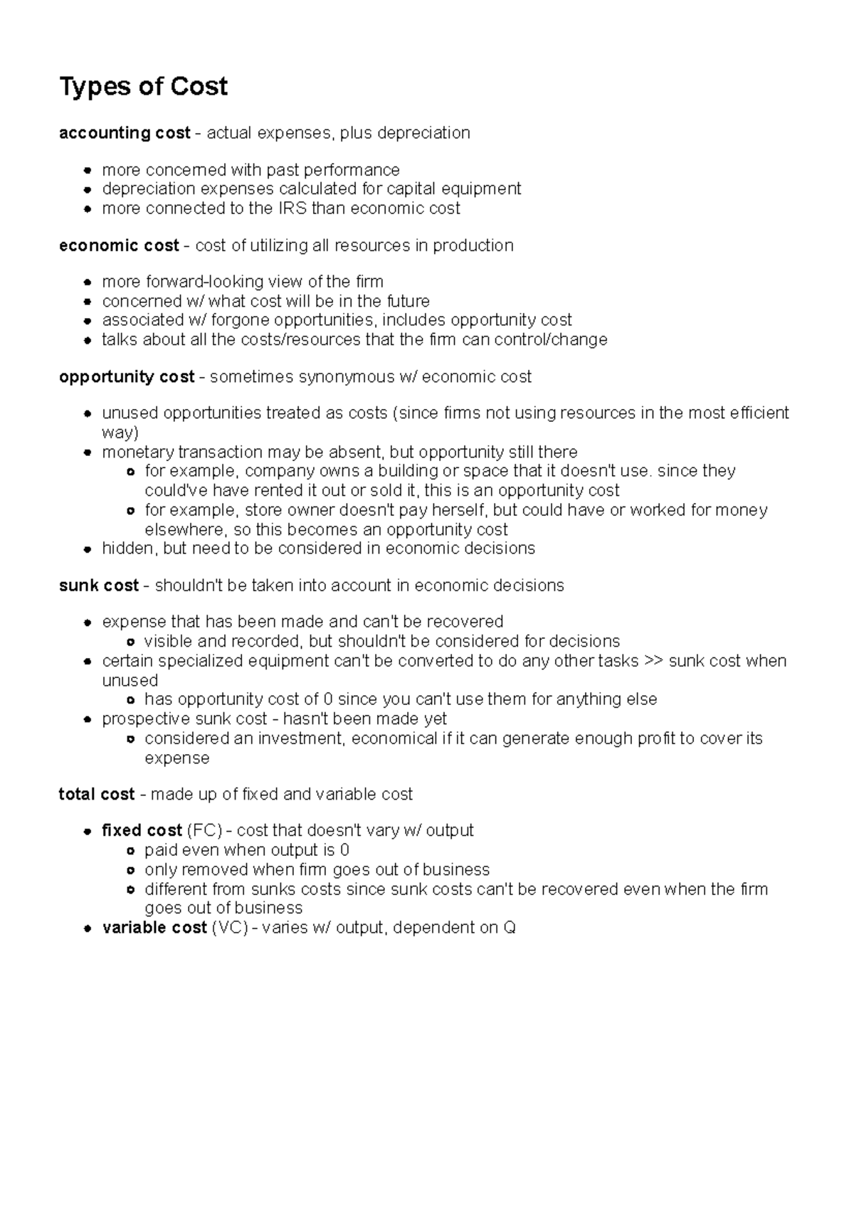 Types of Cost -accounting cost -economic cost -opportunity cost -sunk ...