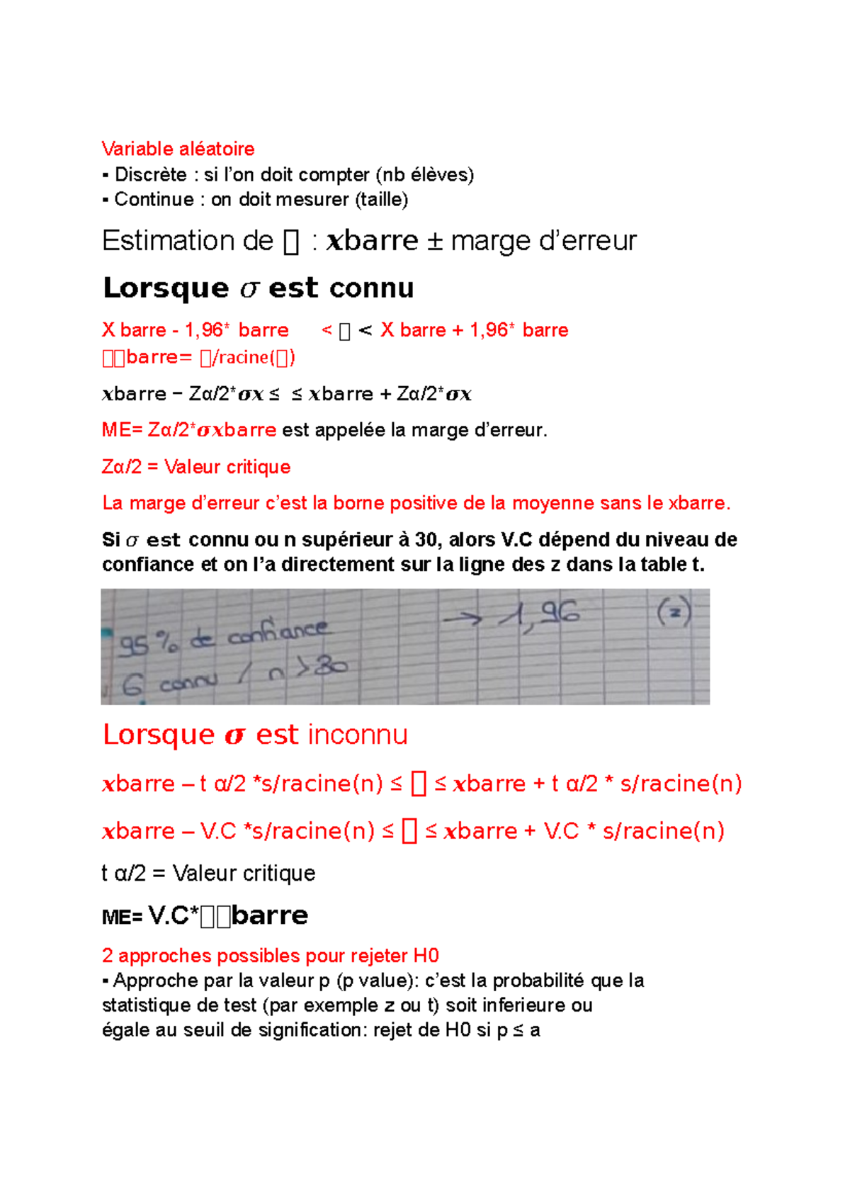 Fiche recap maths et stats appliqués - Variable aléatoire Discrète : si ...