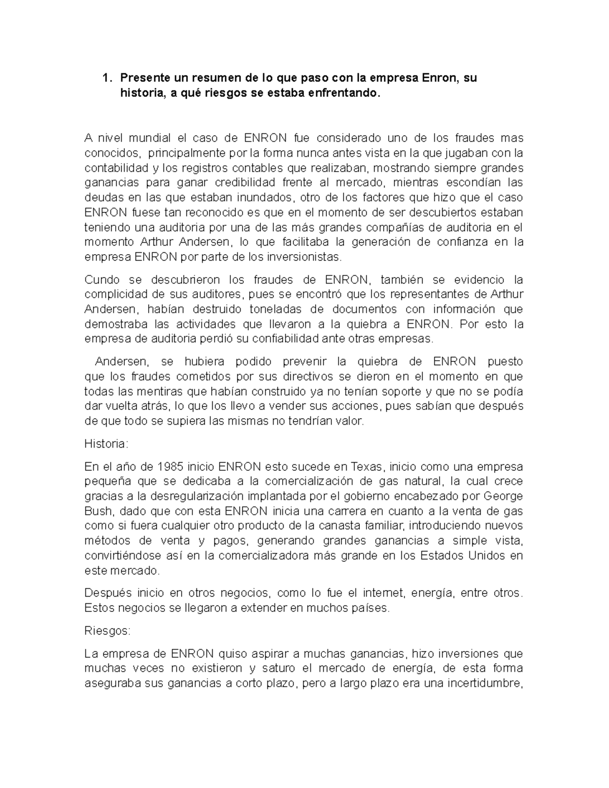 Caso Enron - investigaciones del curso. casos resueltos - Presente un ...