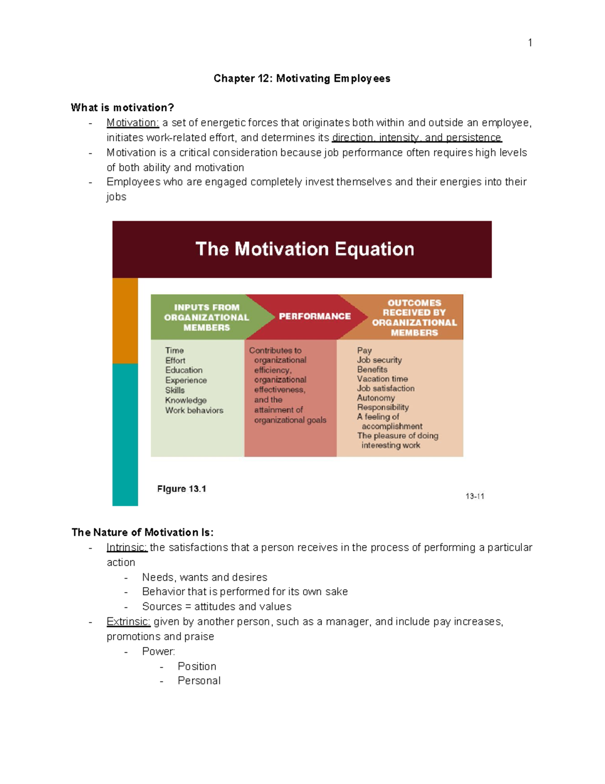 BA 351 Week 9, Day 2 Notes - Chapter 12: Motivating Employees What is ...