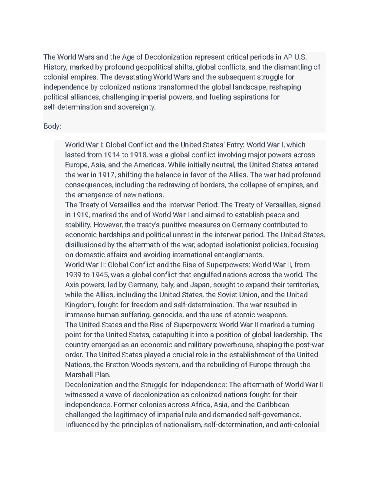 The World Wars and the Age of Decolonization Shaping the Global ...