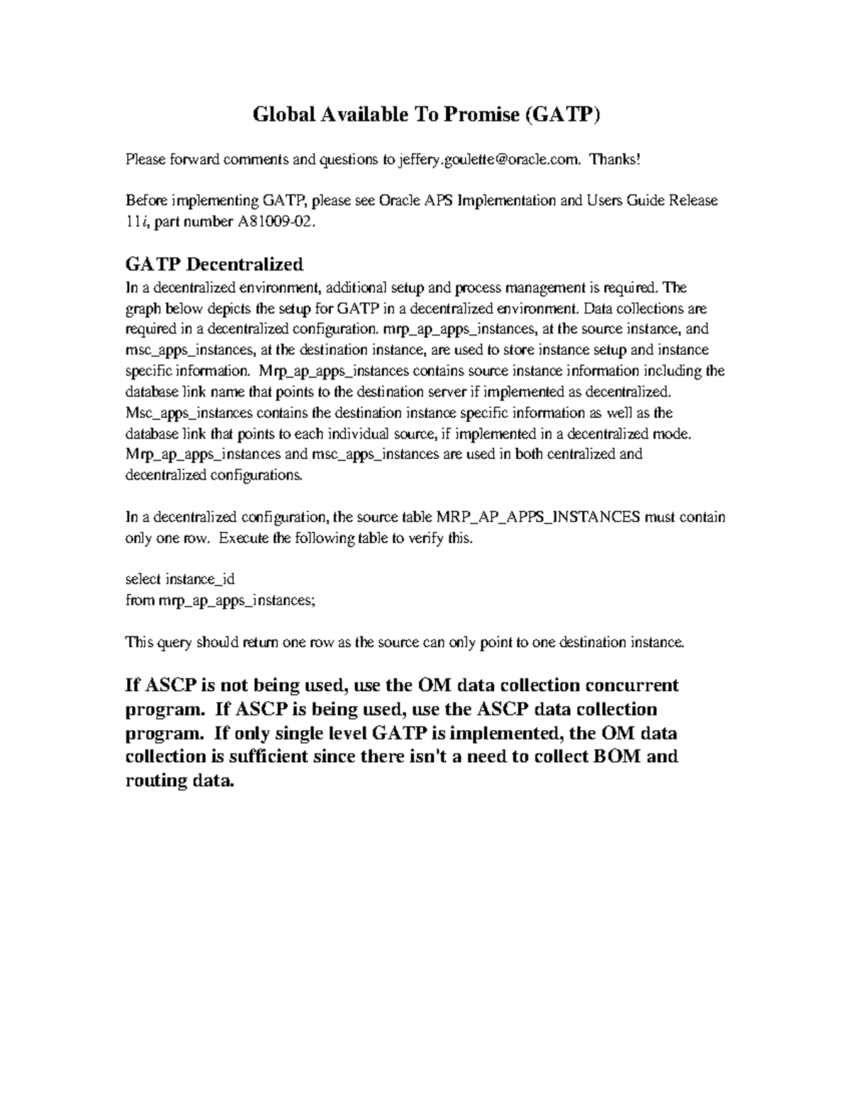 GATP - Global Available To Promise (GATP) Please forward comments and ...