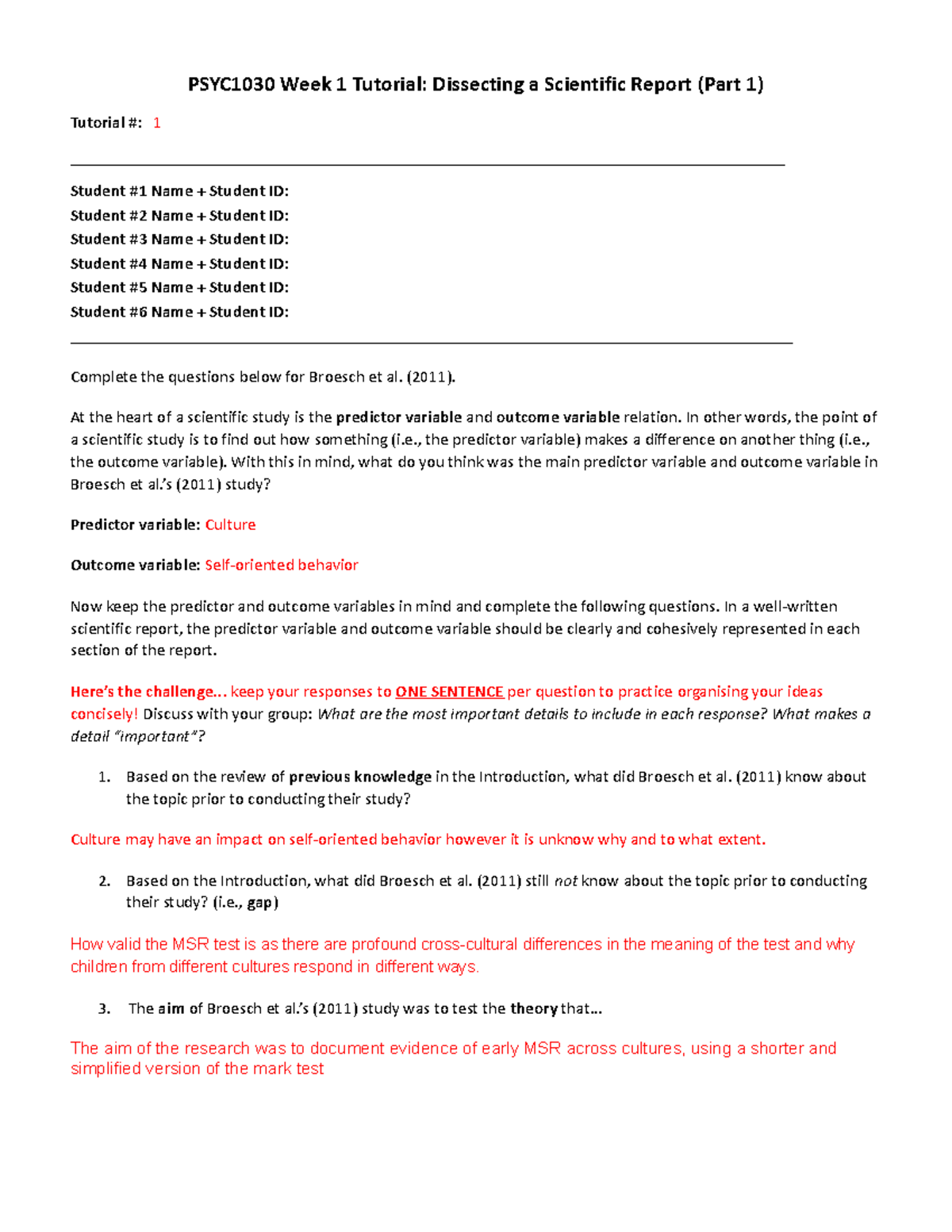Tutorial 1 worksheet - PSYC1030 Week 1 Tutorial: Dissecting a Scientific Report (Part 1 ...