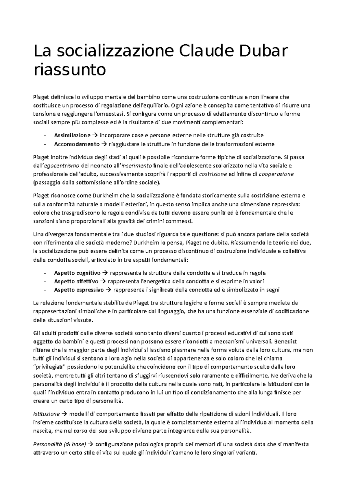 La socializzazione Claude Dubar riassunto - La socializzazione Claude ...