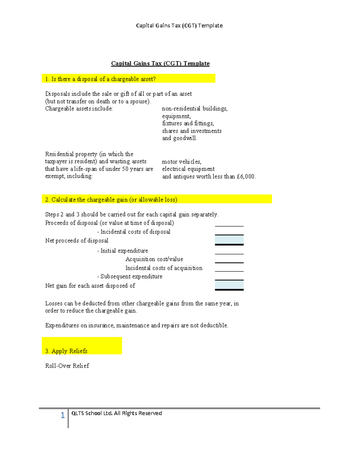 CGTTemplate-Final - Capital Gains Tax - Capital Gains Tax (CGT ...