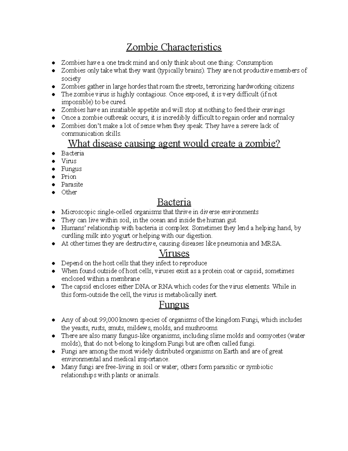 How would a zombie apocalypse work Notes - Zombie Characteristics ...
