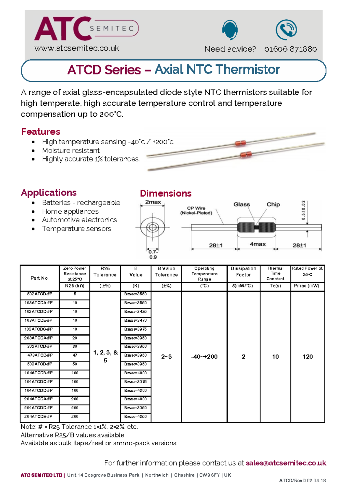 ATCD-Axial-Thermistors - For further information please contact us at ...