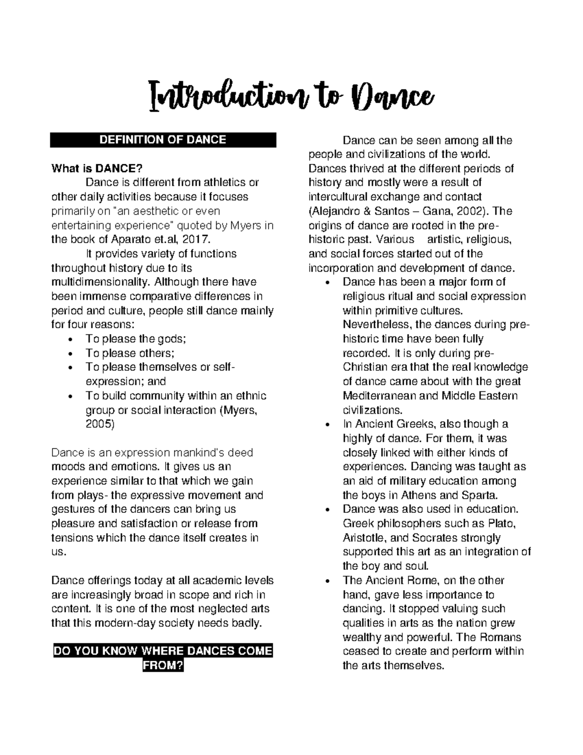 Introduction to Dance Physical Education Senior high school PHEDHE ...