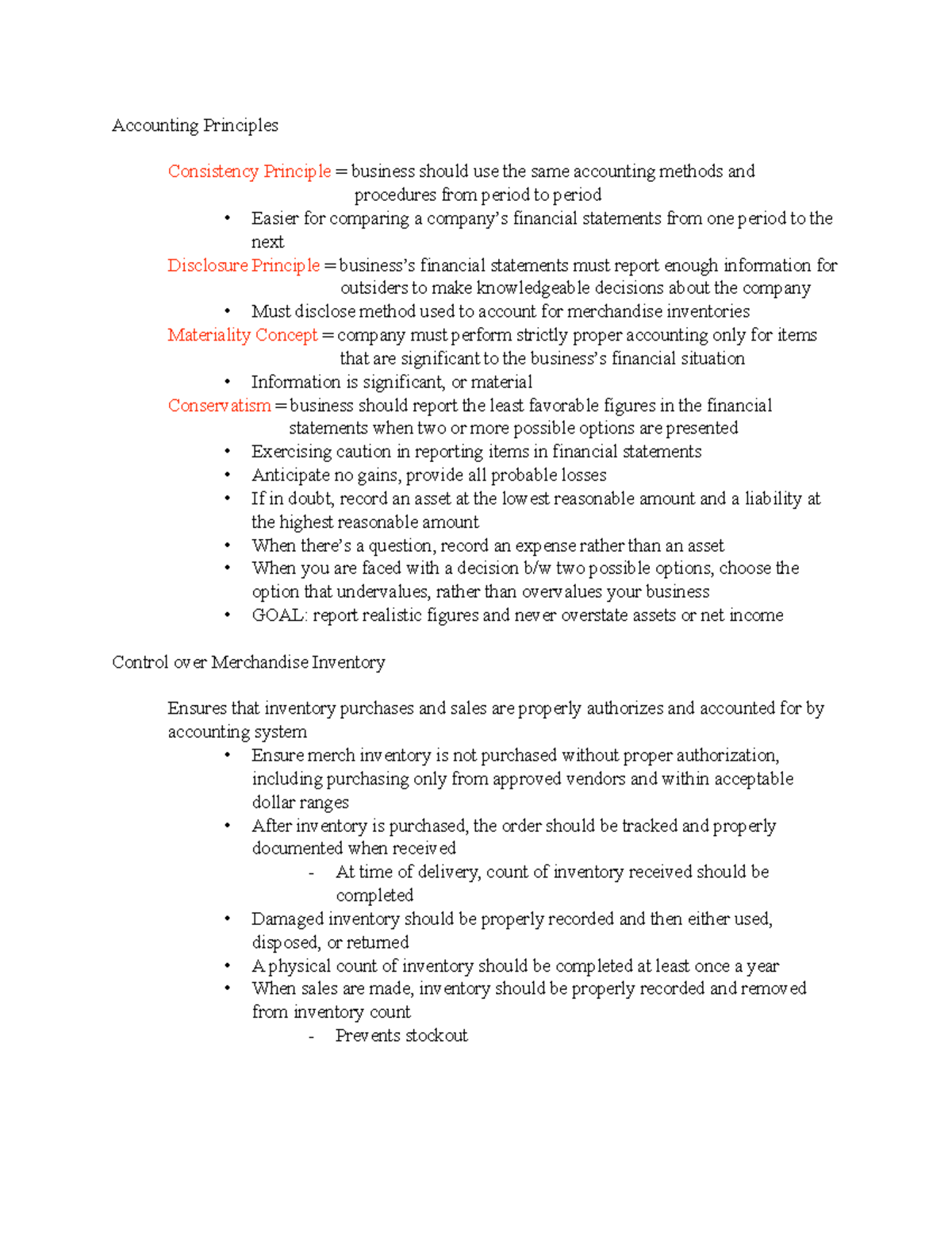 Chapter 6 - Accounting Principles Consistency Principle = business ...