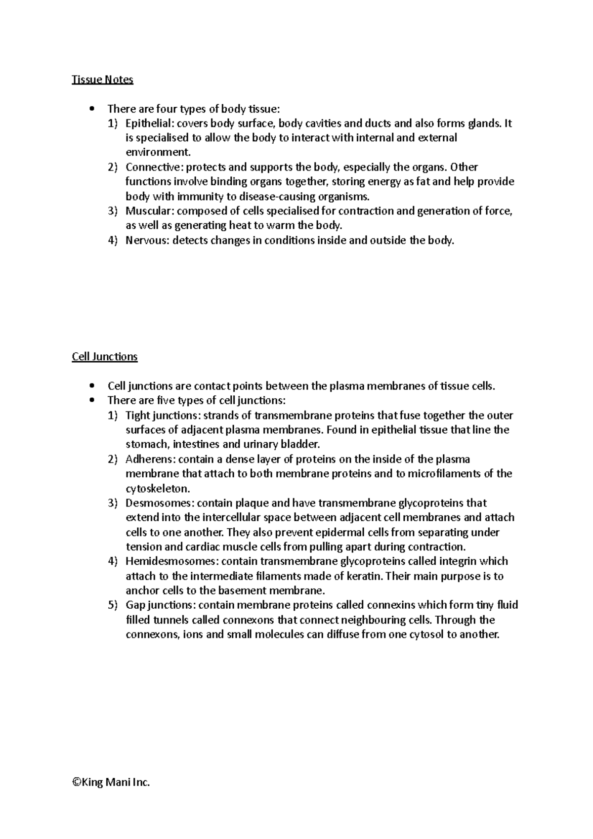 Lecture notes, lectures 3-4-5-6-7 - Tissue Notes There are four types ...